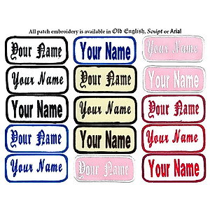 Name Patch Uniform Work Shirt Personalized Embroidered White with Blue Border. Sew on.
