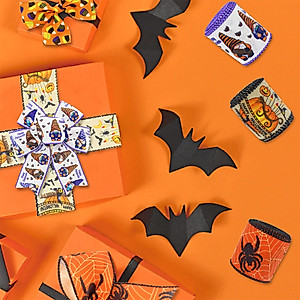 RUIFEN 4 Rolls 26 Yards Halloween Wired Edge Ribbon, Gnome Spider Pumpkin Cobwebs Bats Candy Web Printed Grosgrain Ribbons, Theme Wrapping Ribbon for Party Wreaths and DIY Crafts, 2.5 in