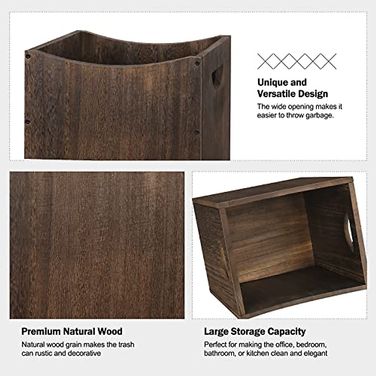 Office Trash Cans Garbage Can 5.3 Gallon Bathroom Trash Can, 2 Packs Large Desk Wooden Trash Can for Kitchen for Near Desk, Bedroom, and Bathroom, Dark Brown Assembly Required