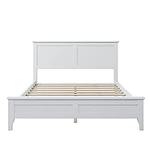 SECOLI Wooden Full Bed Frame Modern White Solid Wood Full Platform Bed