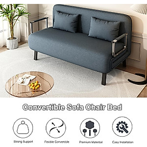 Convertible Sleeper Sofa, 55″ Tri-Folding Queen Sofa Bed with Adjustable Backrest, Velvet Comfy Loveseat Sleeper, Sleeper Sofa Bed for Adults, Modern Futon Sofa Bed for Bedroom Living Room (55in)