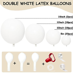 Pastel White Balloons-Double Stuffed White Balloons Different Sizes Latex Matte White Balloon Garland White Balloon Arch Kit for Birthday Baby Shower Wedding Bridal Shower Party Decorations