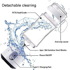 Personal Blender, Portable Blender USB Rechargeable, Linshuma Mini Blender Cup for Shakes and Smoothies, Fresh Fruit Juice Blender Bottle Electric for Travel Gym Office 6 Blades 380ML White