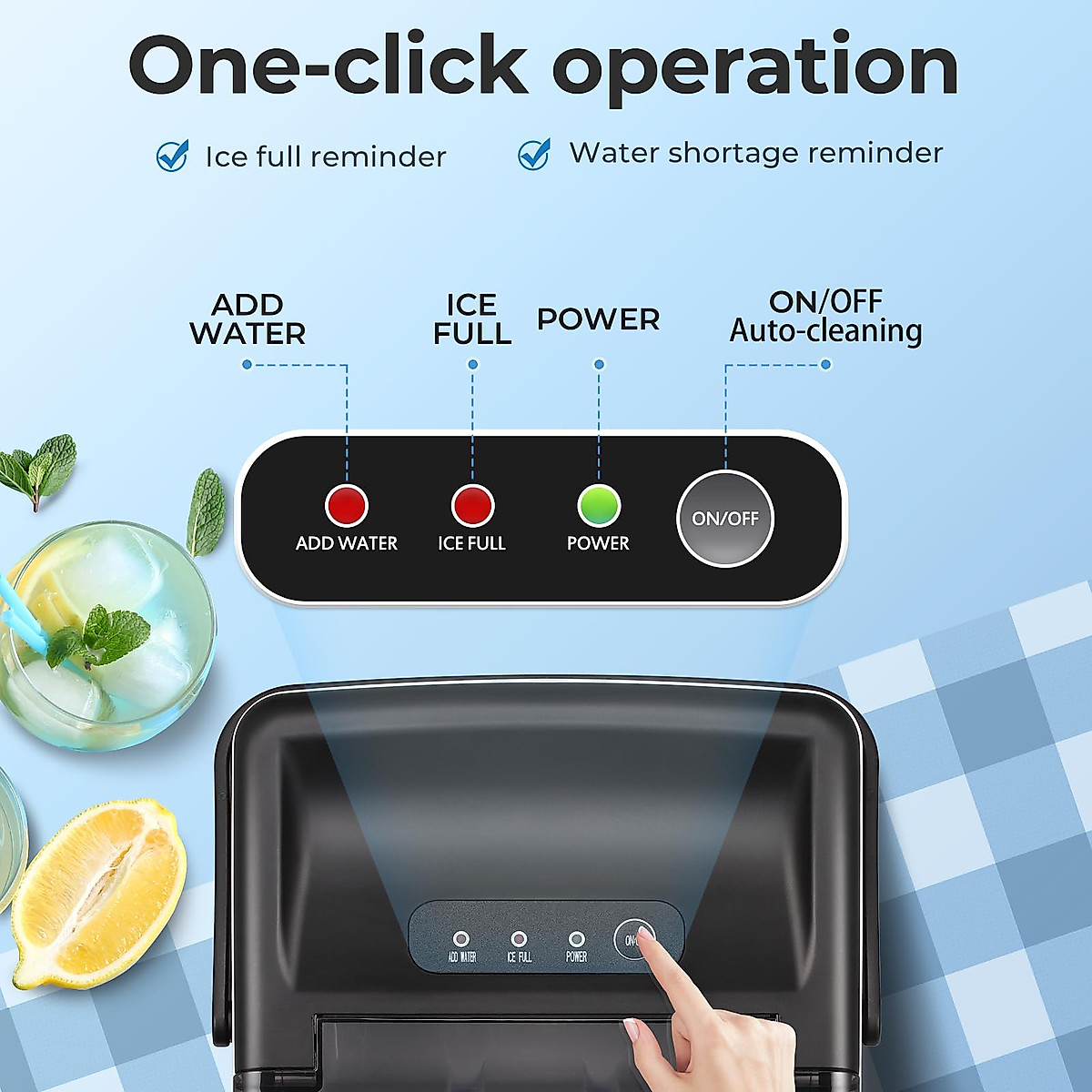 R.W.FLAME Ice Makers Countertop with Handle,26.5Lbs/24H,9 Cubes in 6 Mins,Portable Ice Maker Machine with Self-Cleaning,Ice Basket and Scoop,Perfect for Home, Kitchen, Bar, Camping(Black)