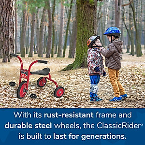 Children’s Factory ClassicRider 10” Pedal Pusher Tricycle for Kids Ages 3+, Toddler Trike for Beginner Riders, Red/ Black