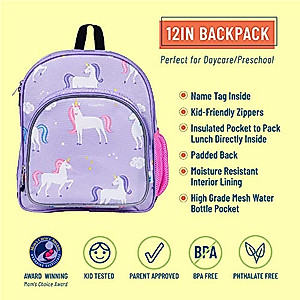 Wildkin 12 Inch Backpack Bundle with Insulated Lunch Bag (Unicorn)