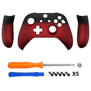 eXtremeRate Soft Touch Top Shell Front Housing Faceplate Replacement Parts with Side Rails Panel for Xbox One X & One S Controller - Shadow Scarlet Red