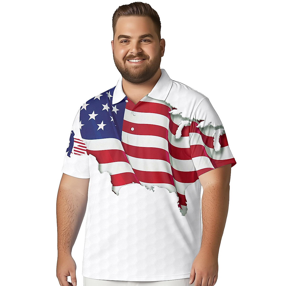 PAGYMO Golf Shirts for Men Crazy Funny Print Hawaiian Mens Polo Shirt Patriotic Flag Shirt, X-Large, Aop-polo-06368
