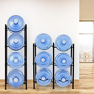 Klvied 5 Gallon Water Jug Holder, 3 Tier Water Jug Rack, Water Jug Stand for 5 Gal Water Bottle, Water Jug Stand, Heavy Duty Water Gallon Holder for 6 Bottles with Lifter and 5 Gallon Water Jug Cap