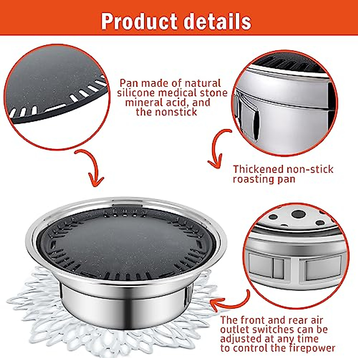 Panghuhu88 Korean BBQ Grill,Portable Household Charcoal Barbecue Grill, Non-stick Round Carbon Barbecue Grill with Insulation Pad Camping Grill Stove for Outdoor and Picnic