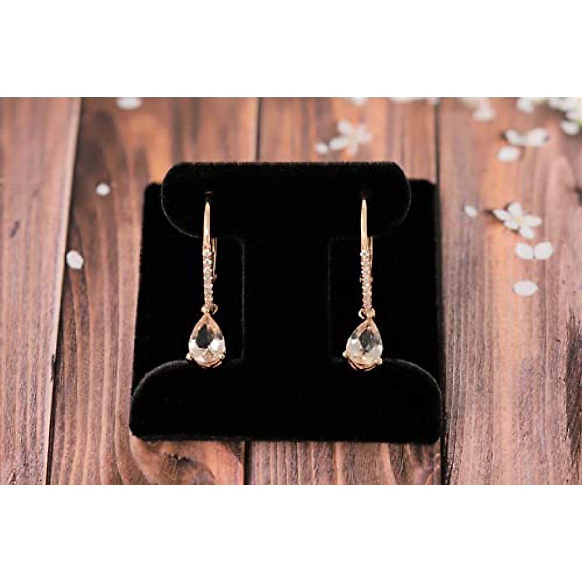 KOKAV 14K Rose Gold Genuine Morganite 1-1/10Ct Teardrop Dangle Earrings with Diamonds.