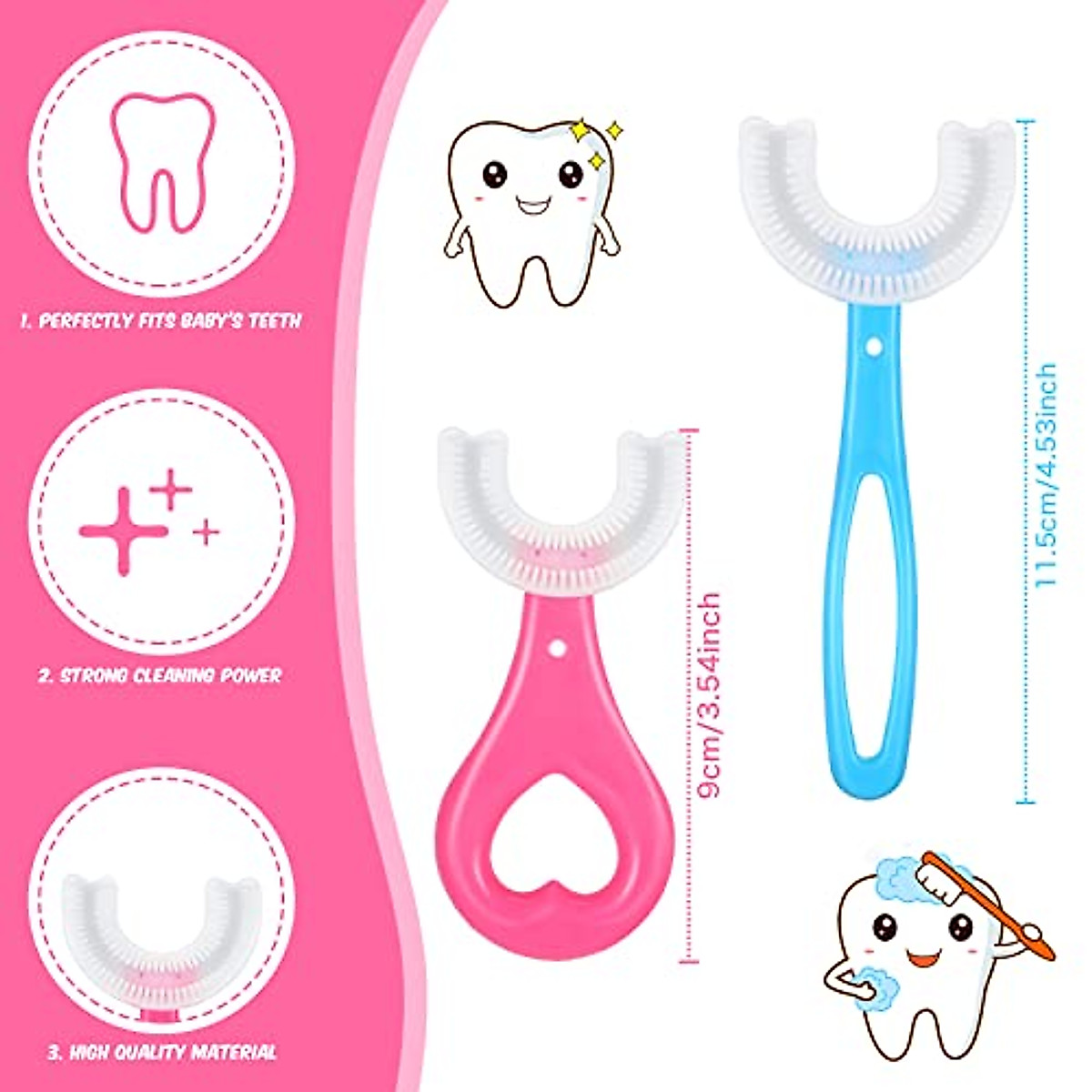 12 Pieces Kids U Shaped Toothbrush 360 Degree Toddler Whole Mouth Toothbrush Oral Teeth Cleaning Soft Silicone Massage Toothbrush with Handle for Kids Baby Toddler Boys Girls, 2 Sizes