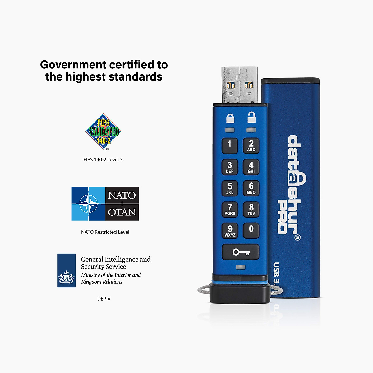 iStorage datAshur PRO 4 GB | Encrypted USB Memory Stick | FIPS 140-2 Level 3 Certified | Password Protected | Dust/Water Resistant