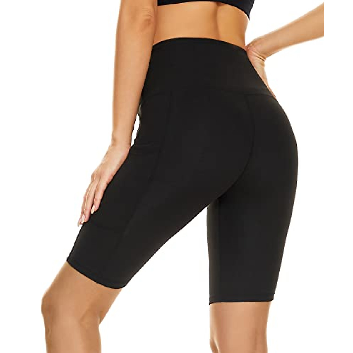 Custer's Night Biker Shorts Women High Waist Out Pocket Yoga Short Tummy Control Workout Running 4 Way Stretch Yoga Leggings Black XL