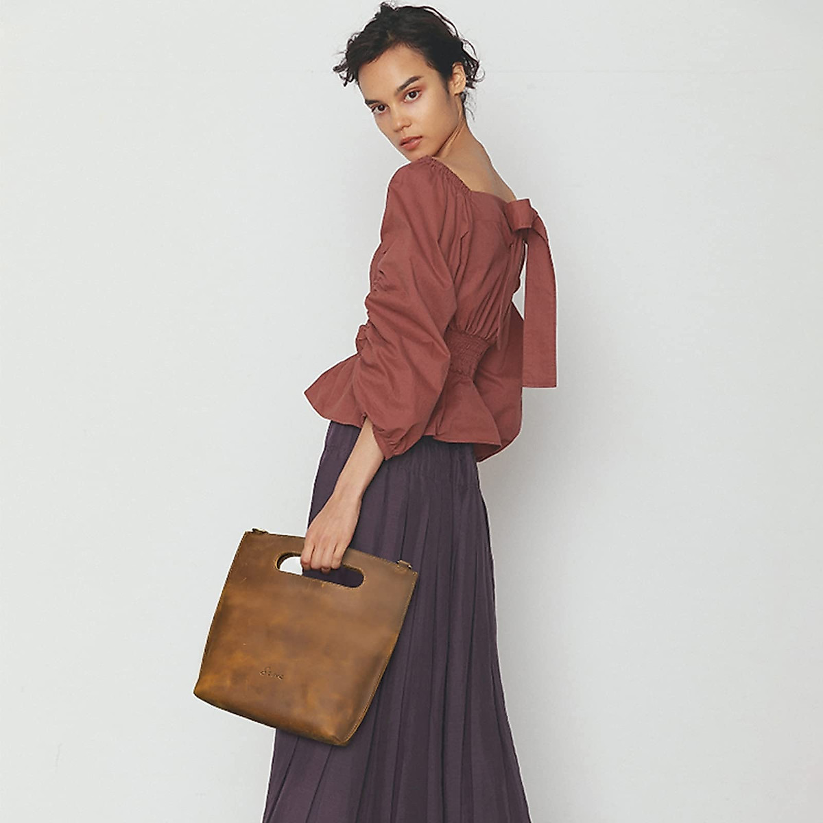 S-ZONE Vintage Genuine Leather Tote Bag for Women Large Shoulder Purse Handbag with Clutch Bag