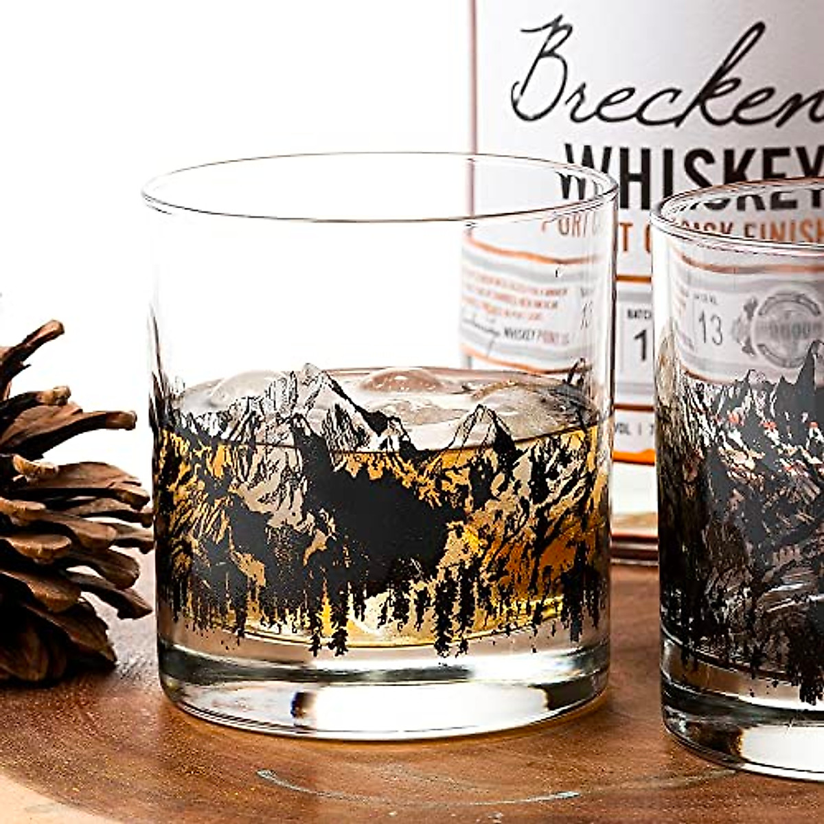 Black Lantern Whiskey Glasses – Mountain Range Rock Glass Set – Set of 2-11oz. Tumbler Glasses - Barware and Kitchen Glasses - Drinking Glasses - Glassware for Scotch Bourbon and Whiskey