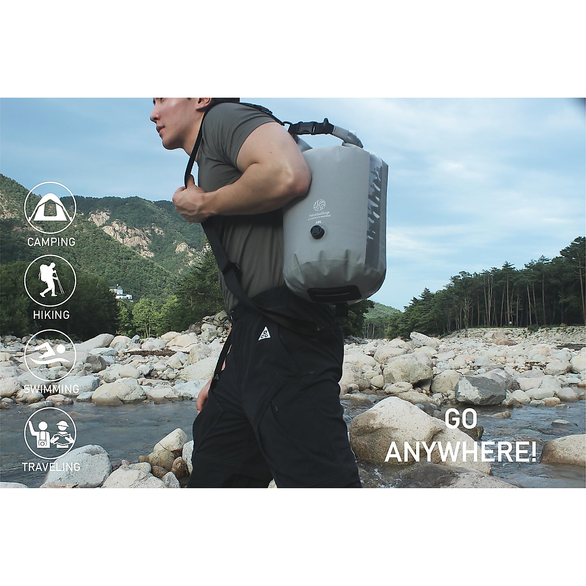 Noitullop Washbag Portable Washing Machine - 15L Fully Waterproof Dry Bag - Lightweight Compact Nylon Washing Machine - Portable Manual Clothes Washer Laundry Bag (Gray)