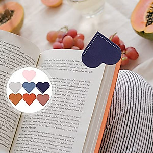 Abaodam 7pcs Leather Heart Bookmark Corner Page Book Marks Protector Cute Handmade Book Reading Gift for Office School Book Lovers Bookworm Present