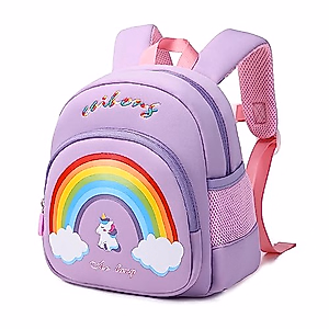 MUSEVOS Rainbow Toddler Backpack for Kids 1-3 Years Old, Mini Toddler Backpack Boys 2-3 Year Old Girls, Small Neoprene Preschool Backpack for Kids with Anti-lost Safety Leash for Daycare Outdoor