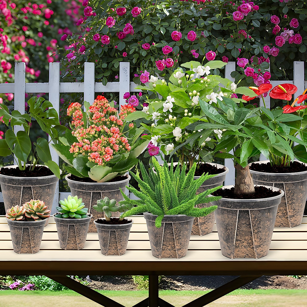 20Pack 4/5/6/7 inch Clear Nursery Pots with 20 Drip Trays 50Pcs Plant Labels, Plastic Reinforced Gardening Pots with Drainage Holes, Assorted Nursery Pots for Plants Succulent Vegetable Flowers