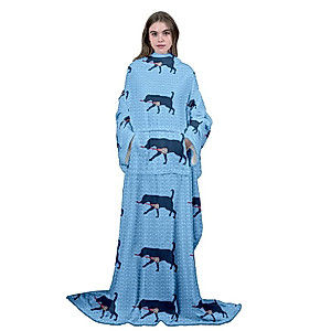jejeloiu Lacrosse Wearable Blanket Warm Cozy, Sports Theme Dog Patttern Fleece Blanket with Sleeves for Women,Ball Games Fleece Wearable Blanket with Sleeves Pocket, 50"x50",Blue Grey