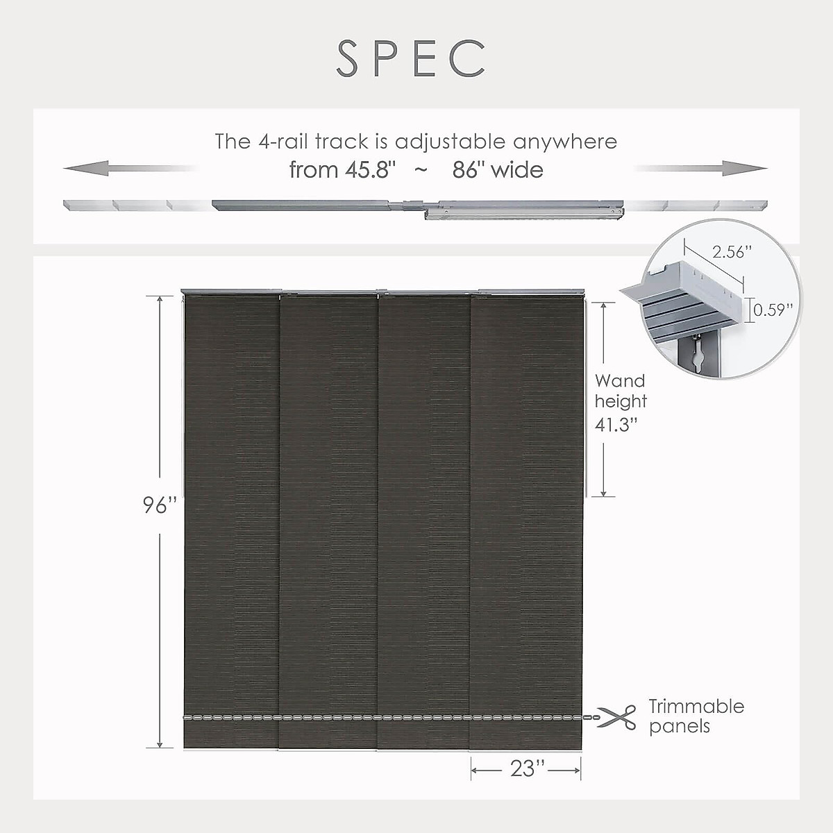 GoDear Design Adjustable Sliding Panel Track Vertical Blinds for Windows 45.8"- 86" W x 96" H, Extendable Patio Door Blinds for Sliding Door, Trimmable Fabric Panel Curtinsa, Semi-Privacy, Tea Time