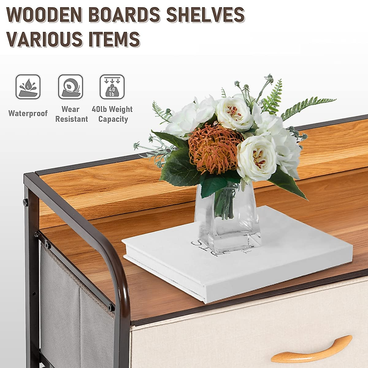 VredHom Wide Fabric Dresser Tower, 7 Drawers Fabric Closet Dresser Closets Storage Units with Sturdy Steel Frame, Wood Top & Easy Pull Fabric Bins for Bedroom, Living Room, Hallway, Entryway, Closets