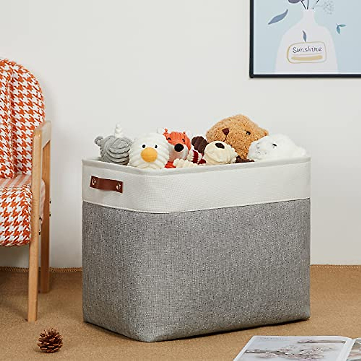 DULLEMELO Collapsible Bundle Baskets 2 Large Baskets 17"x12"x15" + 4 Cube Baskets 13"x13"x13"（White&Grey)