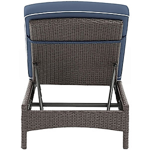 Crosley Furniture Palm Harbor Reclining Wicker Outdoor Chaise Lounge Chair for Patio, Deck, Poolside, Gray with Navy Cushions