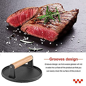 Hovico Cast Iron Grill Press, Heavy Duty Multi Functional - Meat Press, Sandwich & Bacon Press - Burger Press Patty Maker for Kitchen - Round