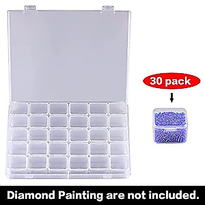 30 Grids Large Diamond Painting Storage, Art Accessories Tools Containers Case Plastic Bead Organizer 5D Diamond Embroidery Accessories for DIY Art Craft and Nail Diamonds(Box Only)