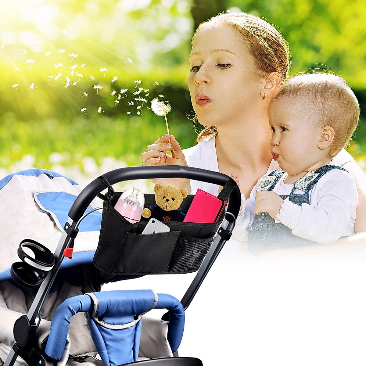 Top Universal Stroller Organizer by SNHNY; The Best Stroller Accessories; Universal Baby Diaper Stroller Bag with Accessary Bag. (Black Simpler)