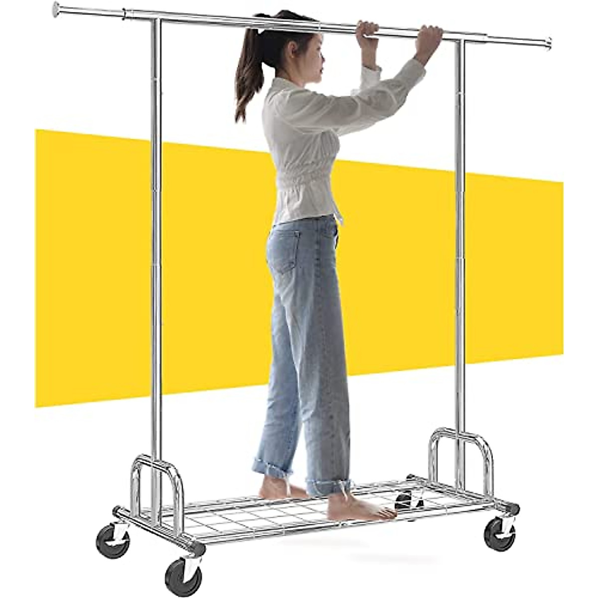 Raybee Clothes Rack Heavy Duty Loads 450LBS, Rolling Clothing Rack with Wheels Commercial Clothes Racks for Hanging Clothes Rack with Wheels Portable Garment Rack