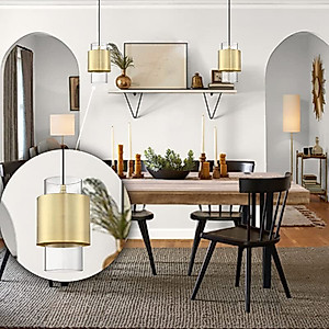 1 Light Hanging Indoor Kitchen Island Pendant Light 6" Drum Glass Shade Pendant Ceiling Light Fixtures Modern Farmhouse Dinning Over Sink (Gold Finish, 2 Pack)