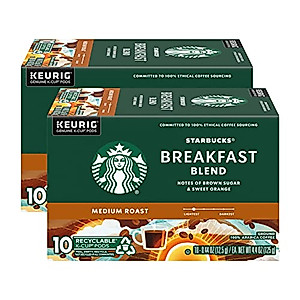 Starbucks Coffee K-Cup Pods, Breakfast Blend Medium Roast, Ground Coffee K-Cup Pods for Keurig Brewing System, 10 CT K-Cup Pods Per Box (Pack of 2 Boxes)