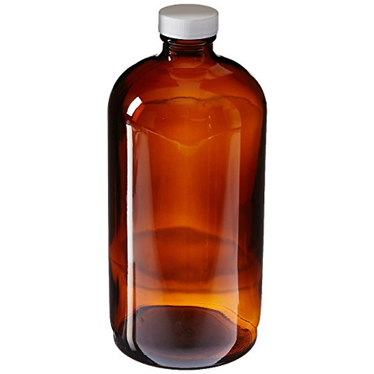 JG Finneran 9A-175-2 Amber Borosilicate Glass Precleaned Boston Round Bottle with White Polypropylene Closure and PTFE Lined, 33-400mm Cap Size, 1000mL Capacity (Pack of 12)