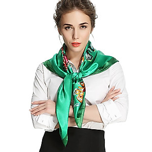 corciova 35 Silk Feeling Square Scarf Butterfly Dark Green Curly Headband Tie Sleeping at Night Fashion Bandana Headscarf
