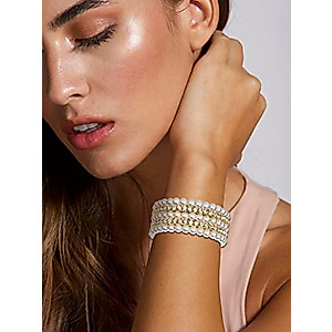 Long tiantian Pearl Bracelets for Women Pearl Jewelry Crystal Rhinestone Bangle Bracelets for Women Beaded Stretch Strand Stackable Bracelets Wedding Jewelry for Brides