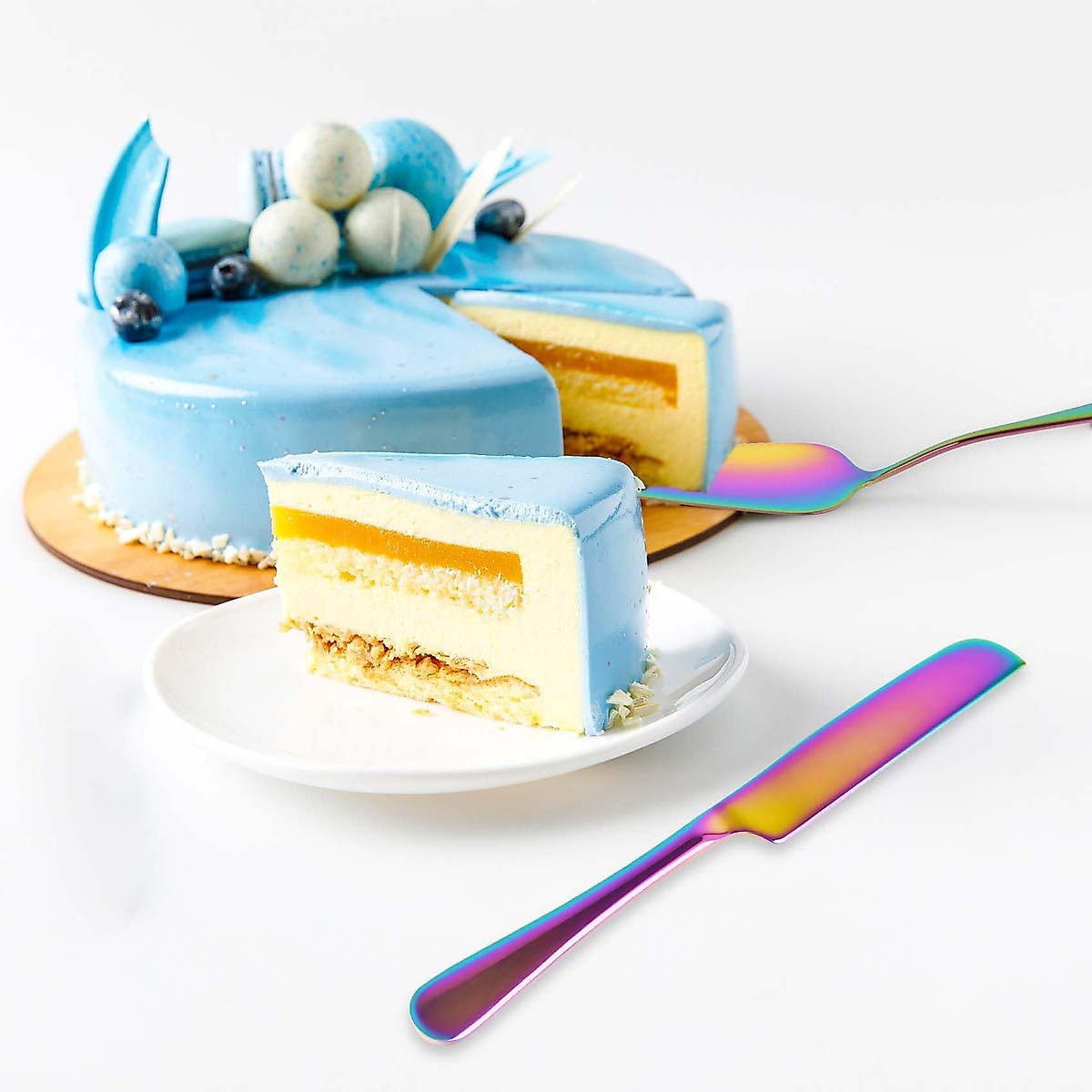 CEYAZYE Cake Cutting Set for Wedding, Cake Knife and Server Set, Stainless Steel Pie Server Set, Cake Cutter and Pie Spatula for Birthday Anniversary Christmas Party Gift Set (Rainbow)