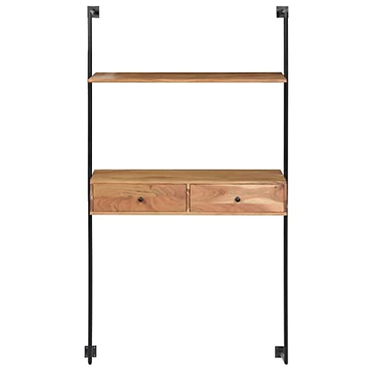 Homvdxl Wall Mount Ladder with 2 Drawers, Floating Wall Desk for Computer with Shelf Home Office Ladder Desk for Small Place, Stable Metal Frame, Industrial Style