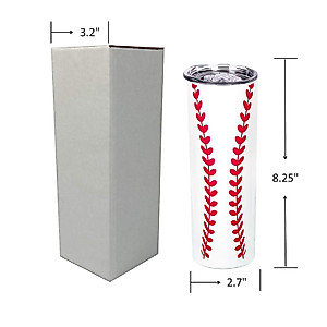 YHSHYZH Baseball Tumbler Cup with Lids, Skinny Travel Coffee Mug 20oz Stainless Steel Insulated Cold & Hot Cups Baeball Coaches Accessories Baseball Gifts for Women Baseball Mom (L, white)