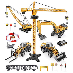 Geyiie Large Crane Toys for Kids, Trucks Toys Construction Vehicles with Metal Shovel, Beach Toys for Outdoor Play
