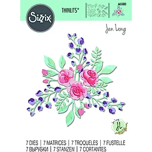 Sizzix Thinlits Die 665083 Floral Layers #2 by Jen Long 7 Pack, Multicolor