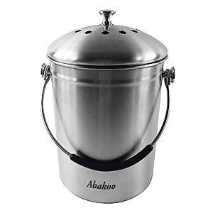 Abakoo Compost Bin 304 Stainless Steel Kitchen Composter Waste Pail Indoor Countertop Kitchen Bin Pail - includes 4 Filters (1.3 Gallon)