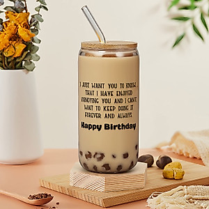 Birthday Gifts for Women Men - Funny Friendship Gift for Best Friend Sister - Happy Birthday Gift for Her Girlfriend Wife Female - Bday Present for Him Boyfriend Husband - 16Oz Cute Coffee Glass Cup