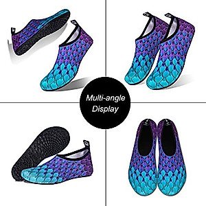 WateLves Water Shoes for Womens Mens Barefoot Quick-Dry Aqua Socks for Beach Swim Surf Yoga Exercise New Translucent Color Soles (Fishscale-BlueGreen, 34/35)