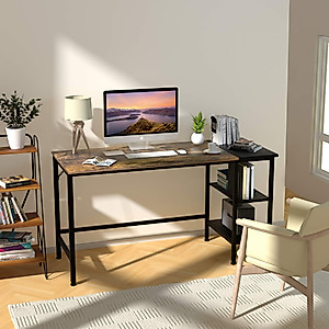 Computer Desk with Storage Shelves, 47” Home Office Writing Study Laptop Table with Grid Drawer and Splice Board, Modern Industrial Style, Wood and Metal Frame