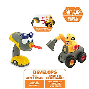 CAT Construction Toys, Fix-It Fleet Construction Toy Excavator, Ages 3+, Motorized Drill + Lights & Sounds, Improve Fine Motor Skills