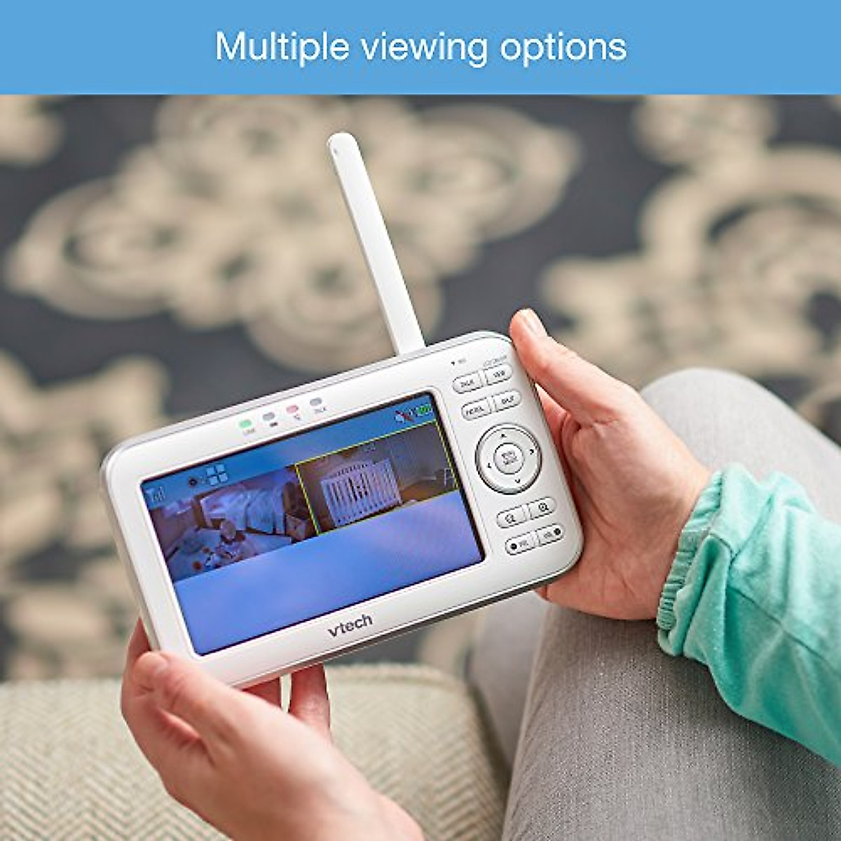 VTech VM352-2 5” Digital Video Baby Monitor with 2 Cameras, Wide-Angle Lens and Standard Lens, Silver and White