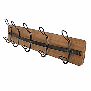 The Urban Port 26-Inch Rustic Wood Indoor Outdoor 5 Wall Hooks, Brown